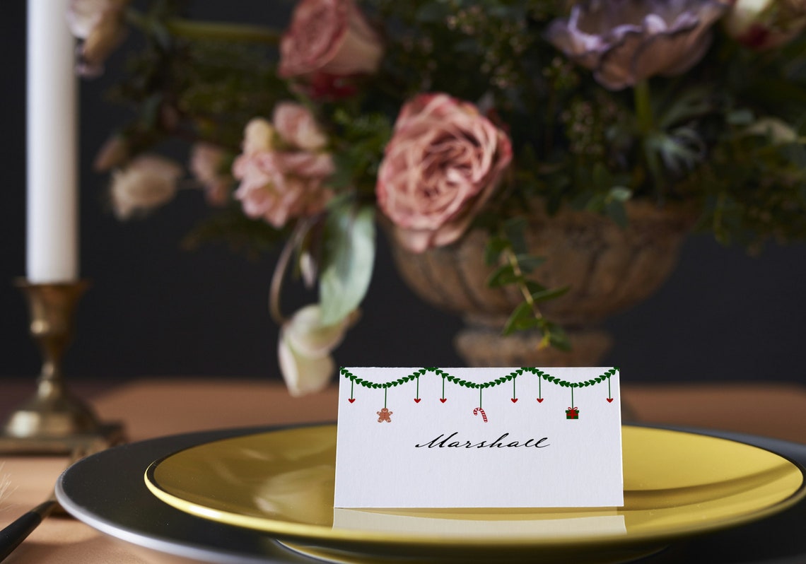 Christmas Dinner Menu + Place Card Template | Xmas Dinner Party ...