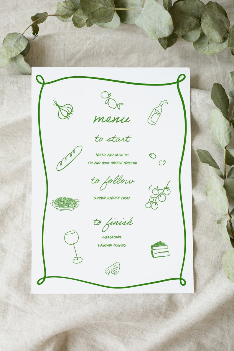 Dinner Party Menu Template | Handwritten | Instant Download | Event ...