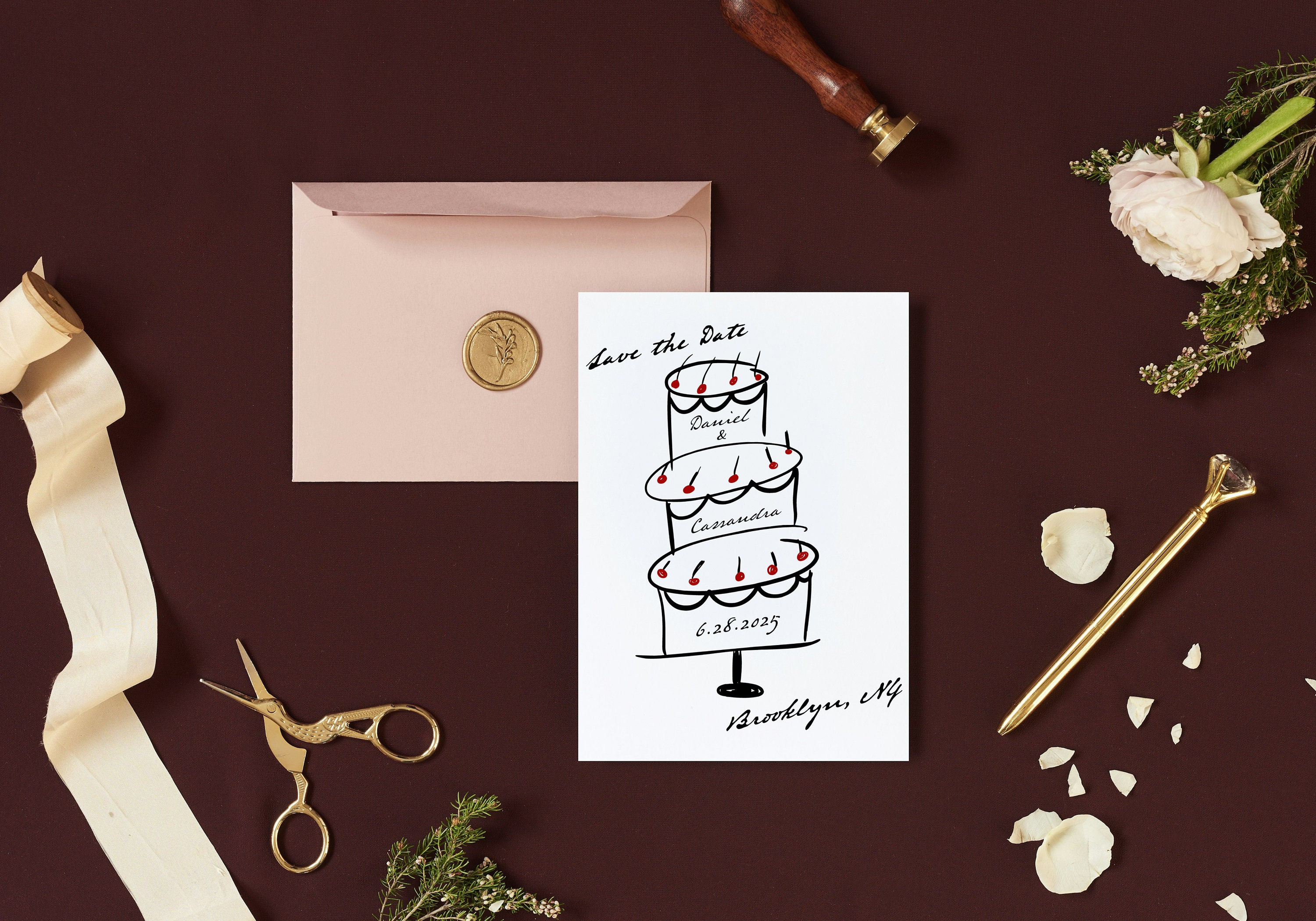 Cake Sketch Save the Date Invite | Invitation Template | Wedding Cake ...