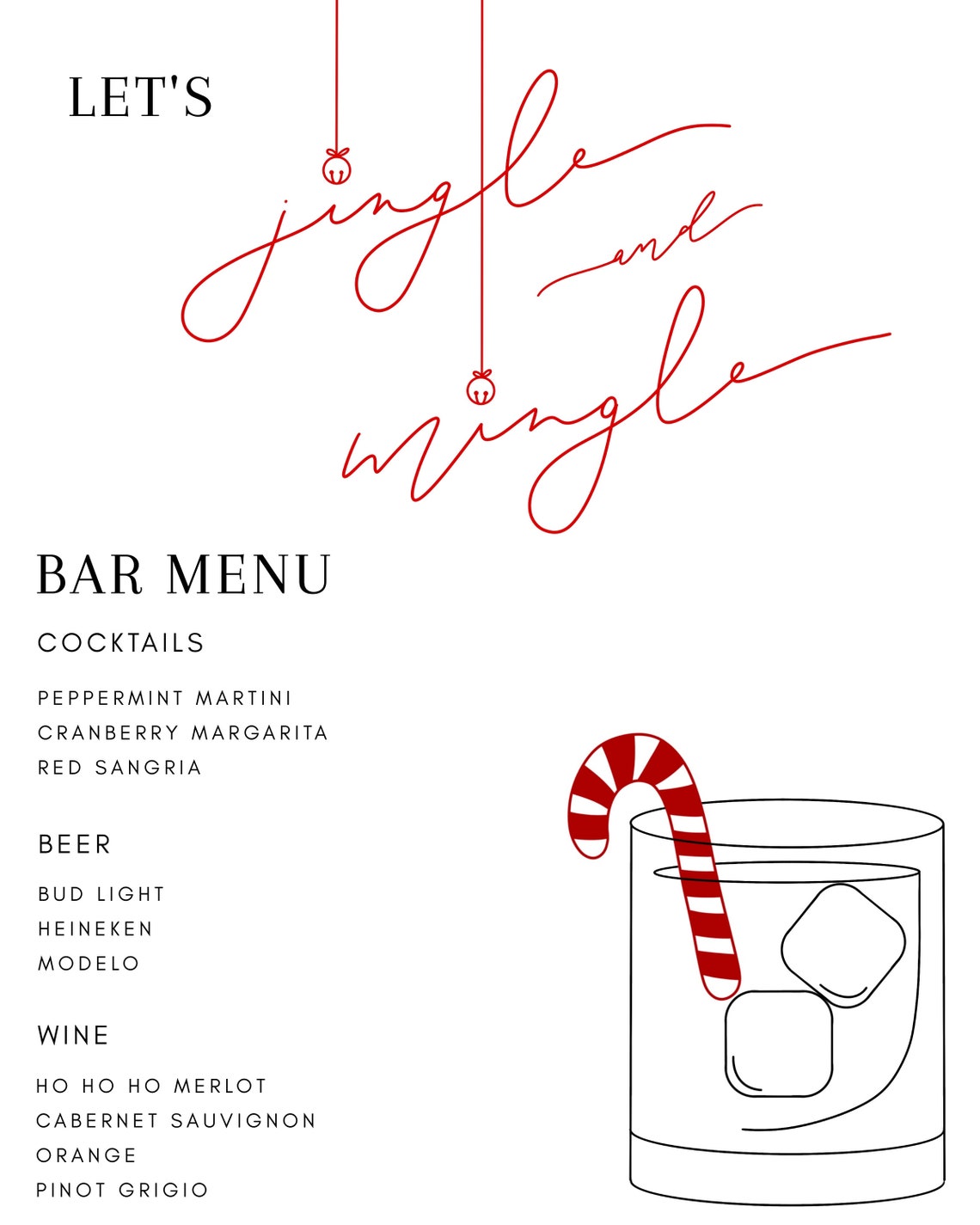 Holiday Party Bar Menu Template | Christmas Cocktail Party | Holiday ...