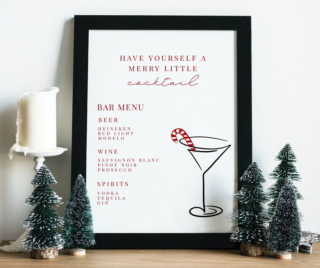 Holiday Party Bar Menu Template | Christmas Cocktail Party | Holiday ...