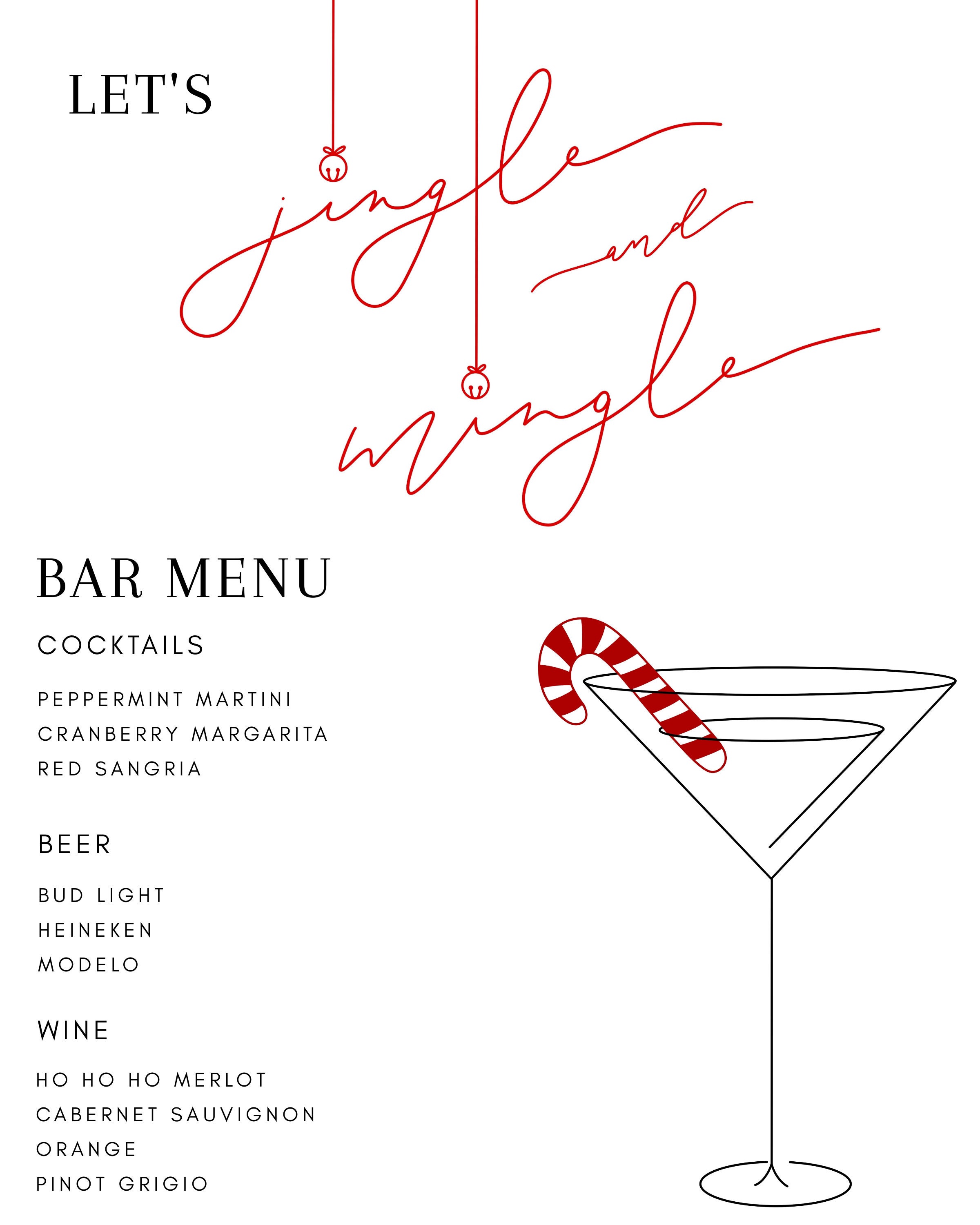 Holiday Party Bar Menu Template | Christmas Cocktail Party | Holiday ...
