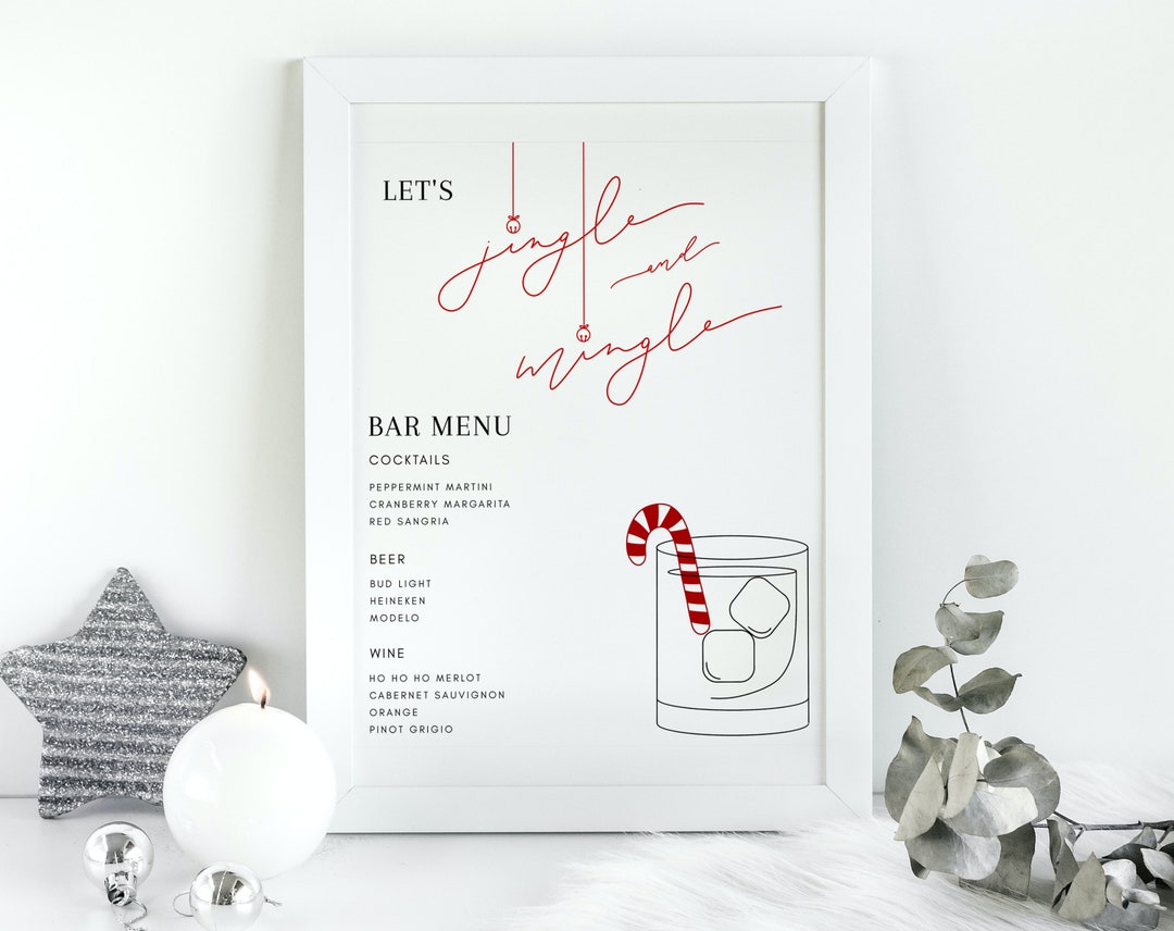 Holiday Party Bar Menu Template | Christmas Cocktail Party | Holiday ...