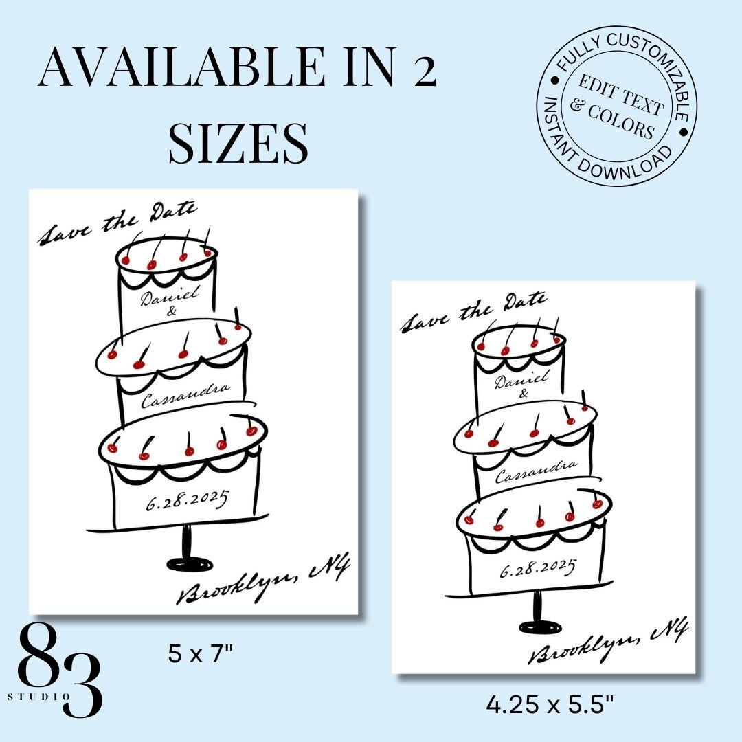 Cake Sketch Save the Date Invite | Invitation Template | Wedding Cake ...
