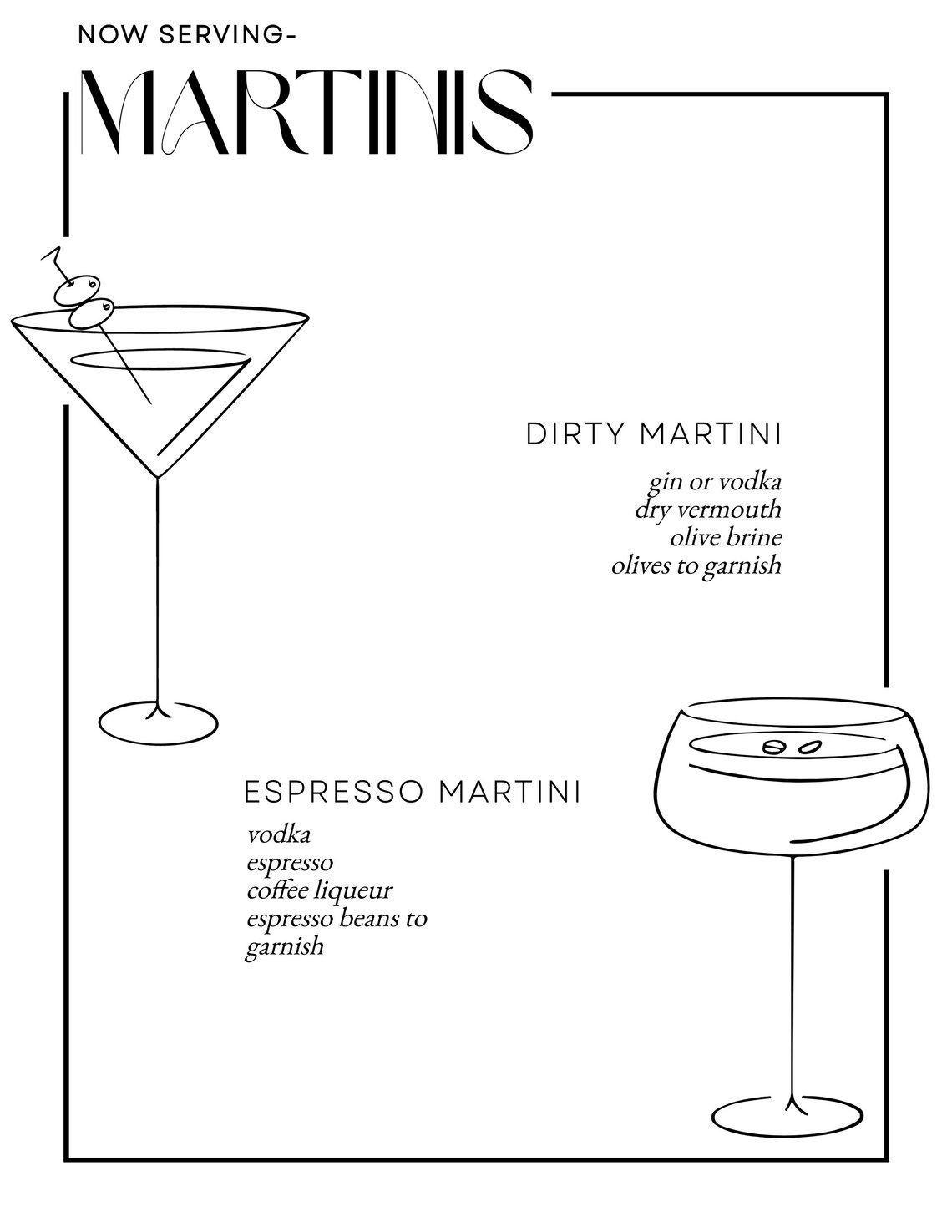 Martini Cocktail Sign | Cocktail Menu | Signature Drink Signs ...