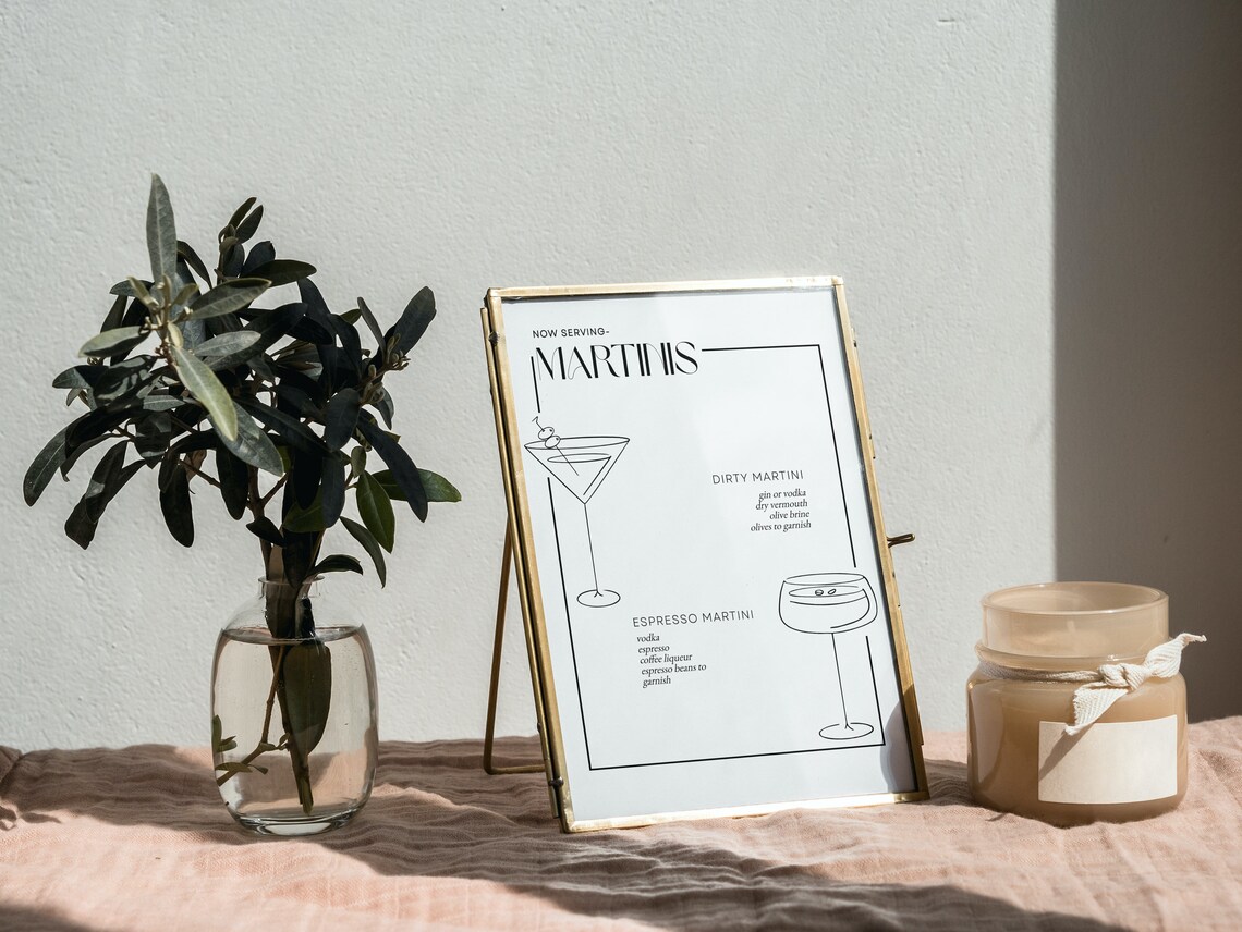 Martini Cocktail Sign | Cocktail Menu | Signature Drink Signs ...