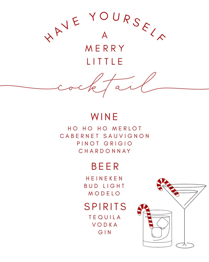 Holiday Party Bar Menu Template Christmas Cocktail Party Holiday Bar ...