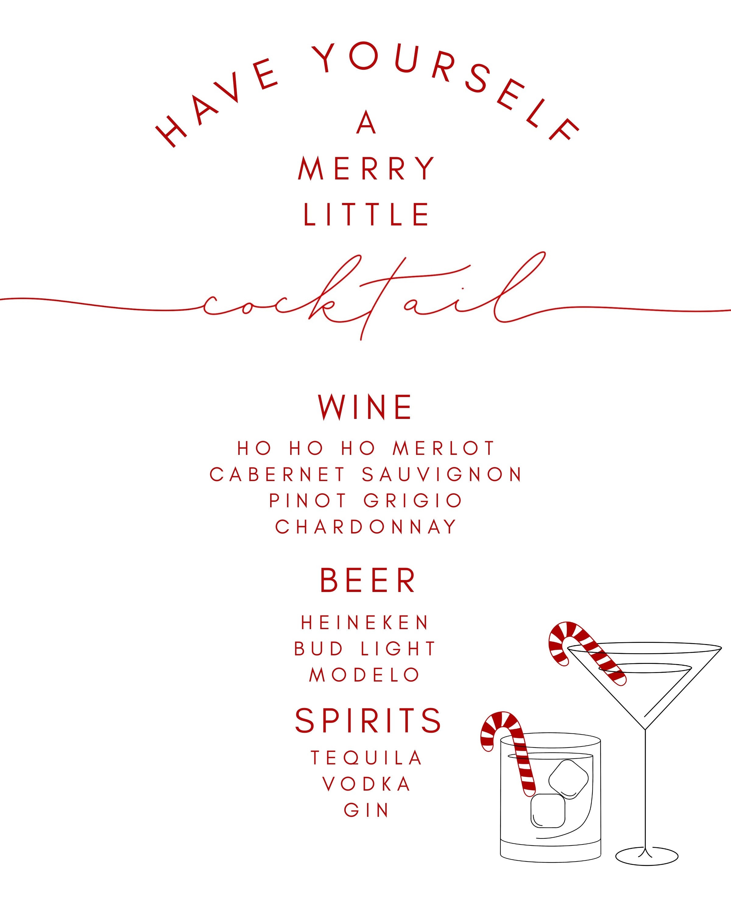 Holiday Party Bar Menu Template | Christmas Cocktail Party | Holiday ...