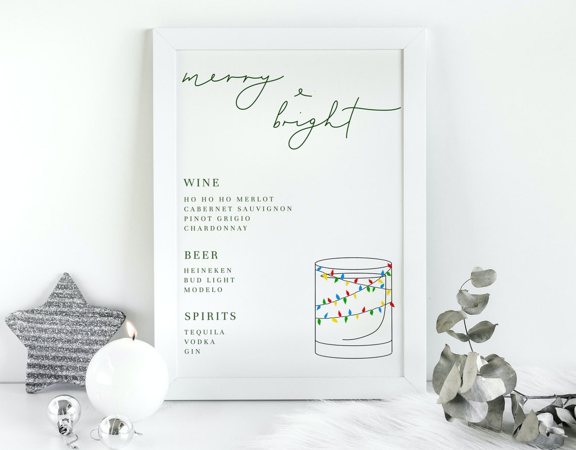 Holiday Party Bar Menu Template | Christmas Cocktail Party | Holiday ...