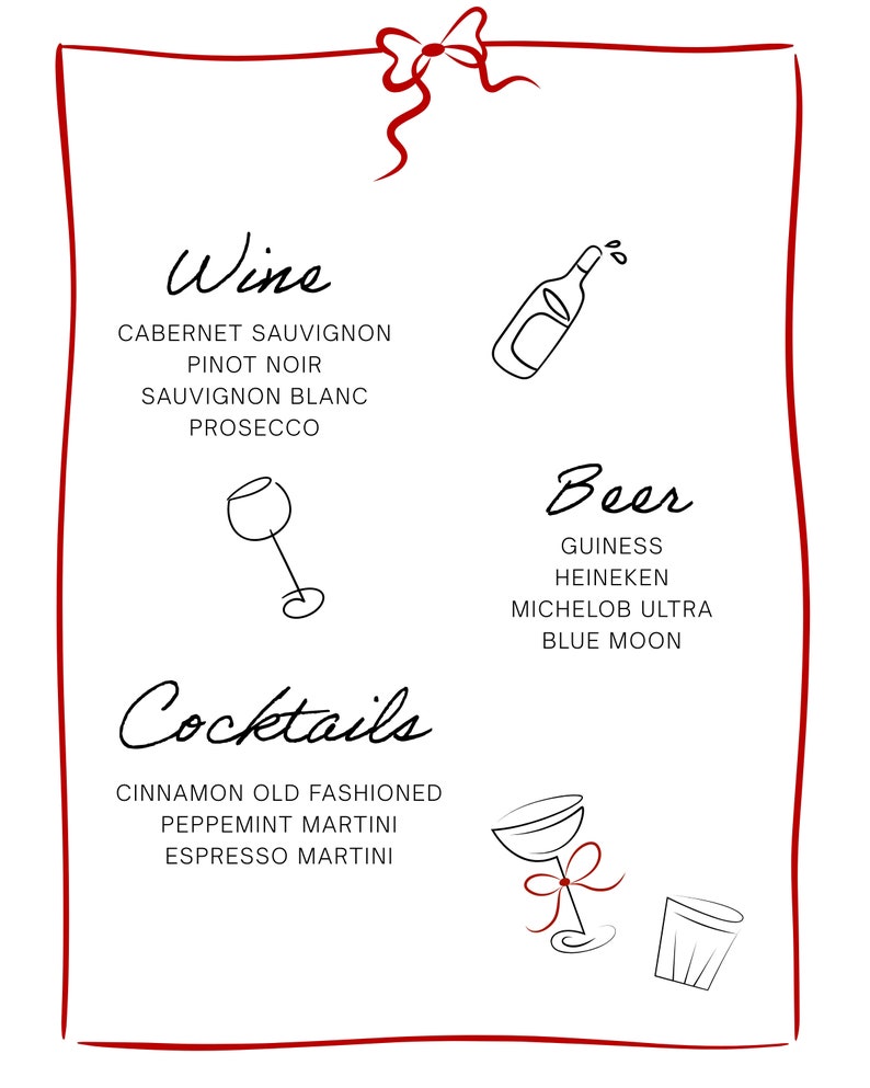 Holiday Party Bar Menu Template | Christmas Cocktail Party | Holiday ...