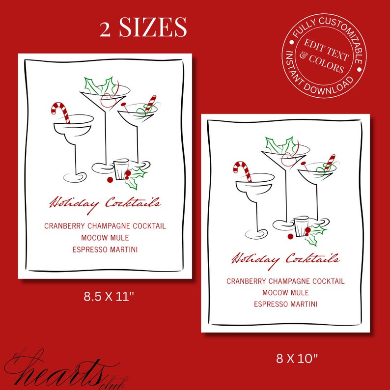 Holiday Party Bar Menu Template Christmas Cocktail Party Holiday Dinner ...