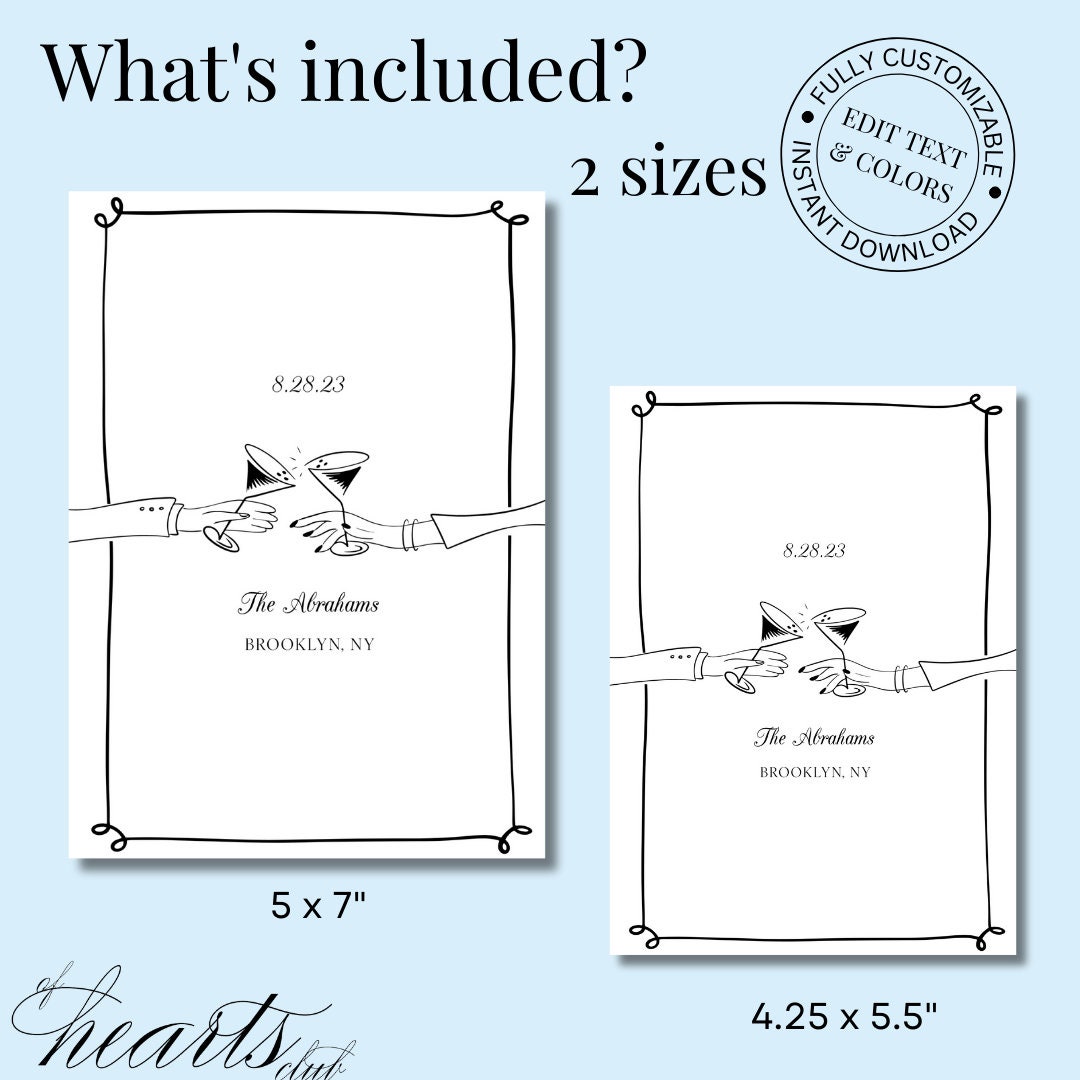 Glass Clinking Save the Date | Cheers Template | Wedding | Hand Drawn ...