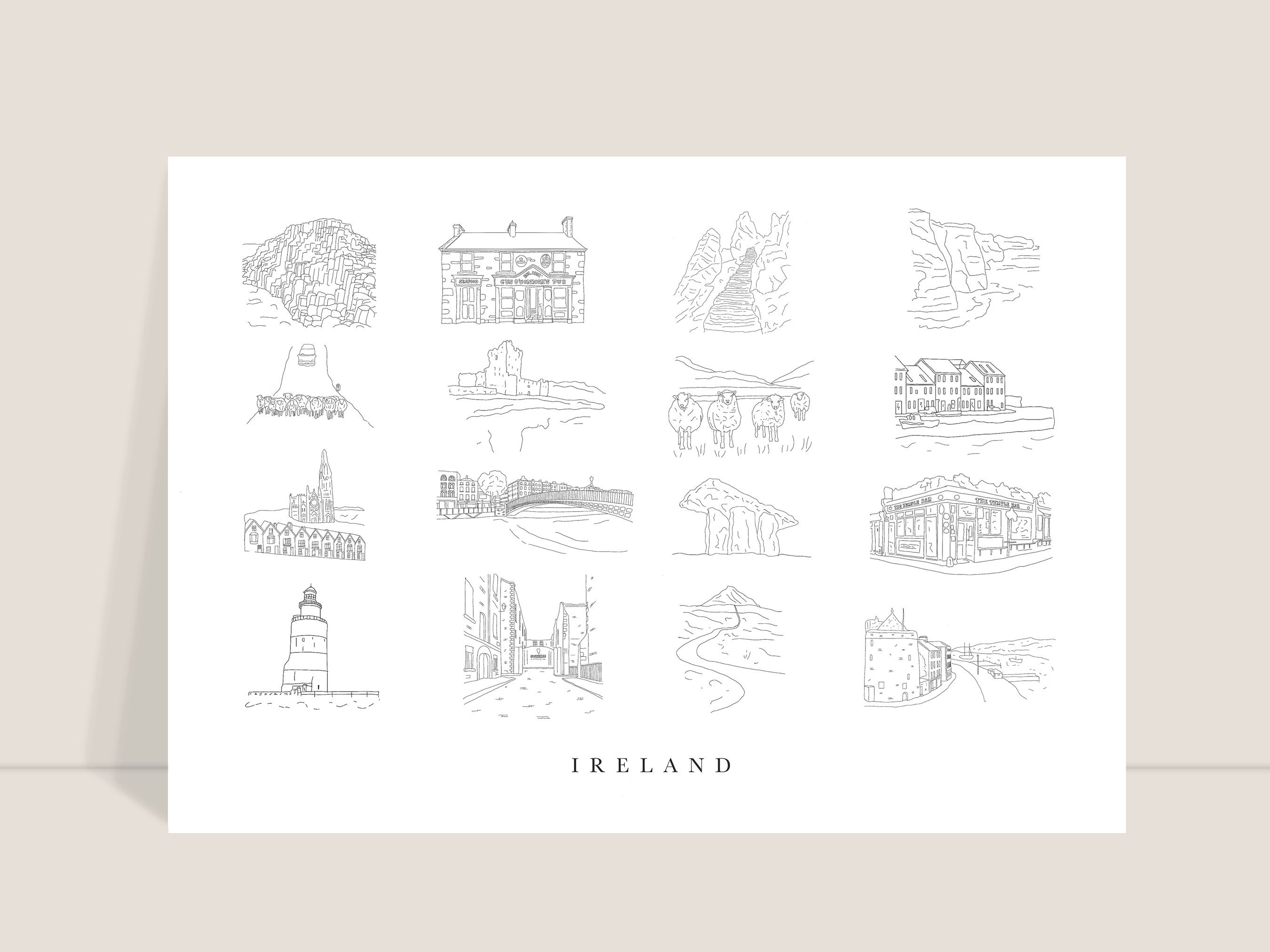 Ireland Sketch | Ireland Print | Gallery Wall Art | City Drawing Sketch ...