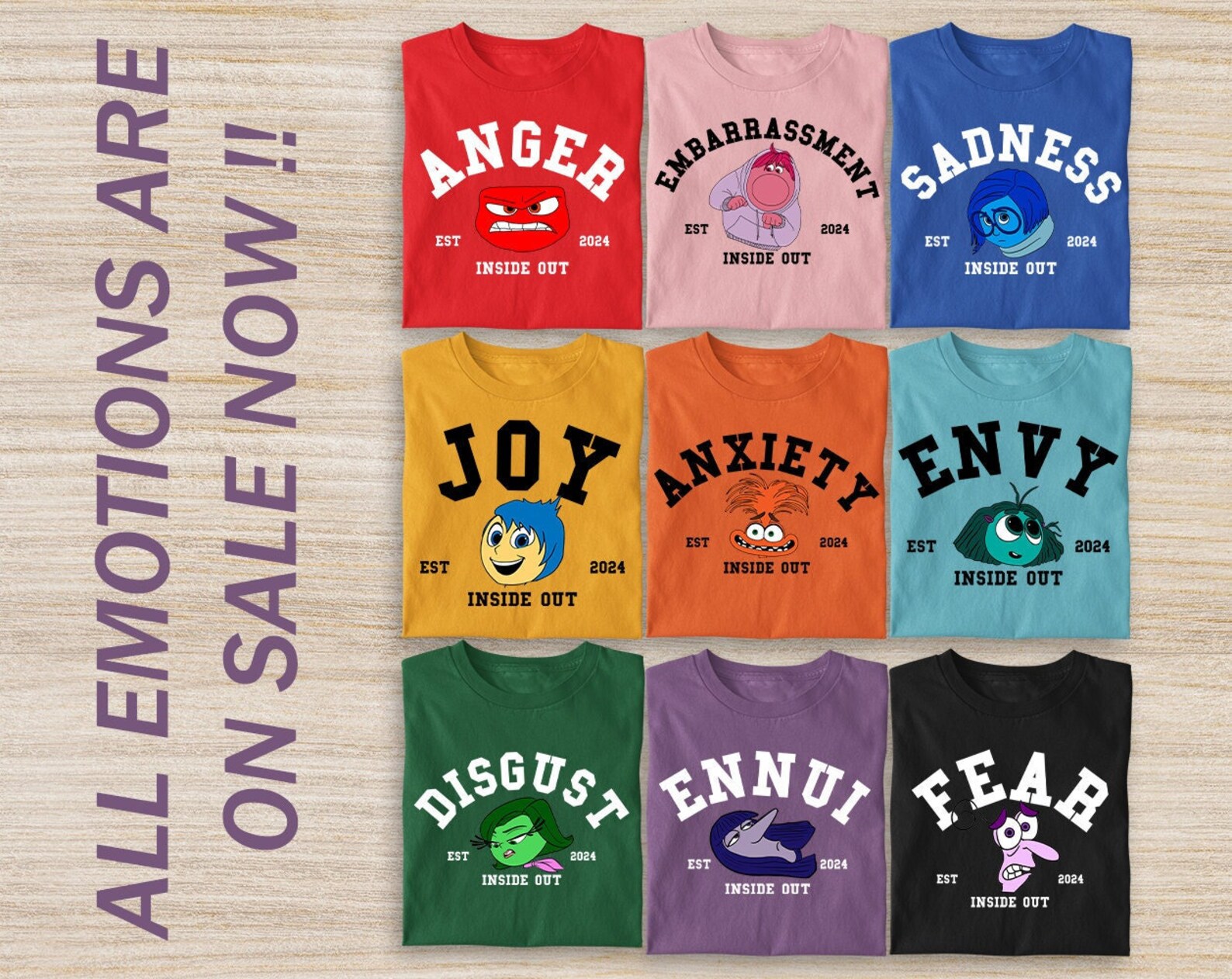 Inside Out Shirts, Inside Out 2 Character College Shirt, Inside Out ...
