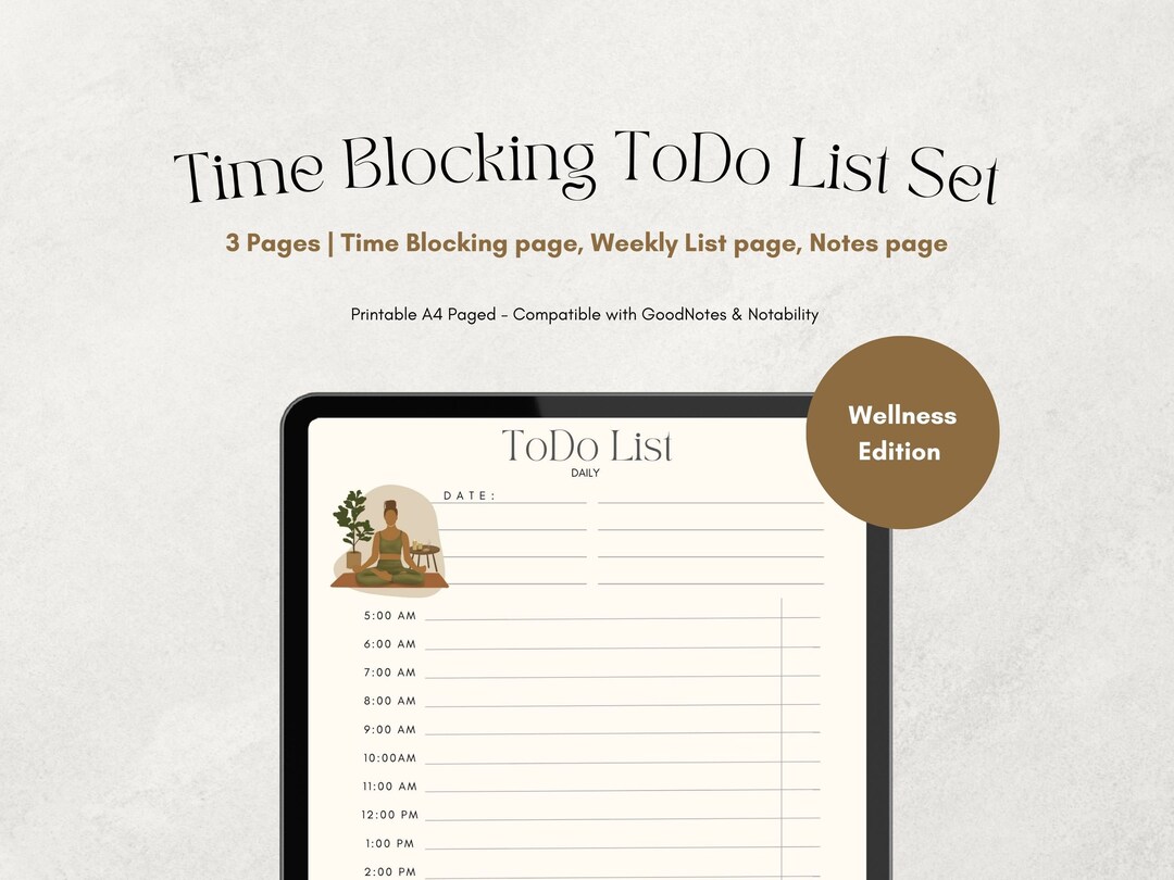 Minimalist Time Blocking Todo List Set for Time Management - Wellness ...