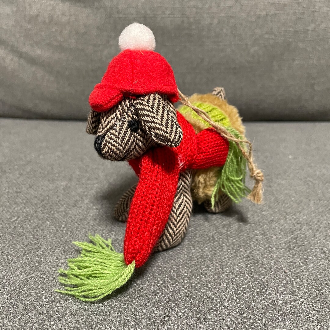 Creative Co-op Dog Christmas Tree Ornament 4" Plush Tweed Puppy Animal ...