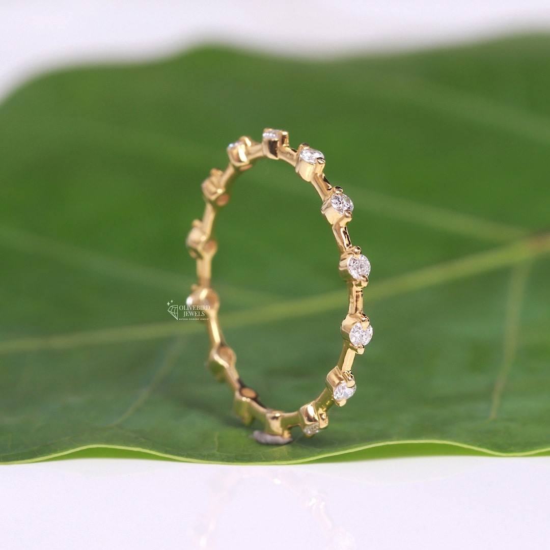 Floating Bubble Diamond Wedding Band, 1.60MM Round Natural Diamond Band, Full Eternity Band ...