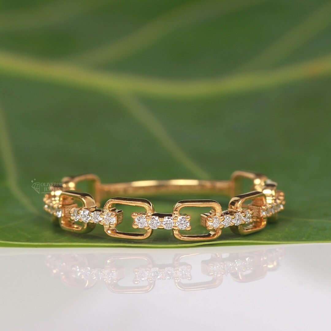 Lab Grown Diamond Chain Link Ring, Round Cut Lab Created Diamond Band ...