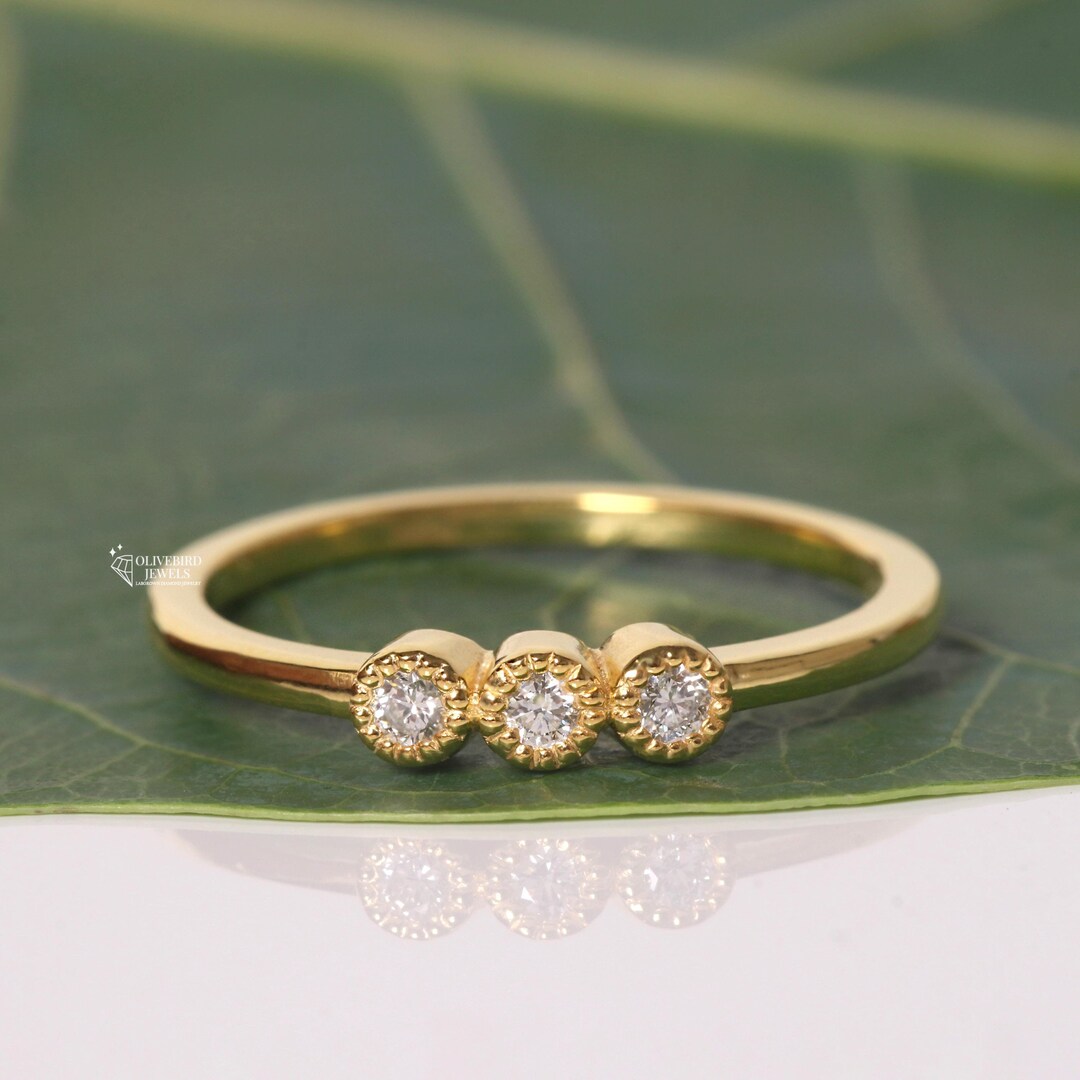 Three Stone Lab Grown Diamond Wedding Band, Trio Stacking Ring, Triple ...