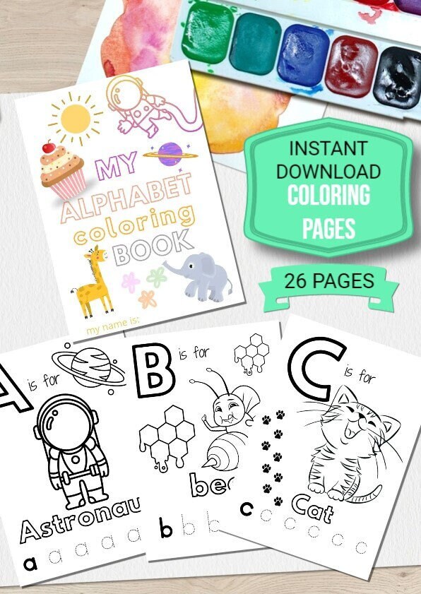 Printable Alphabet Coloring Pages, From A to Z, 26 Pages - Instant ...