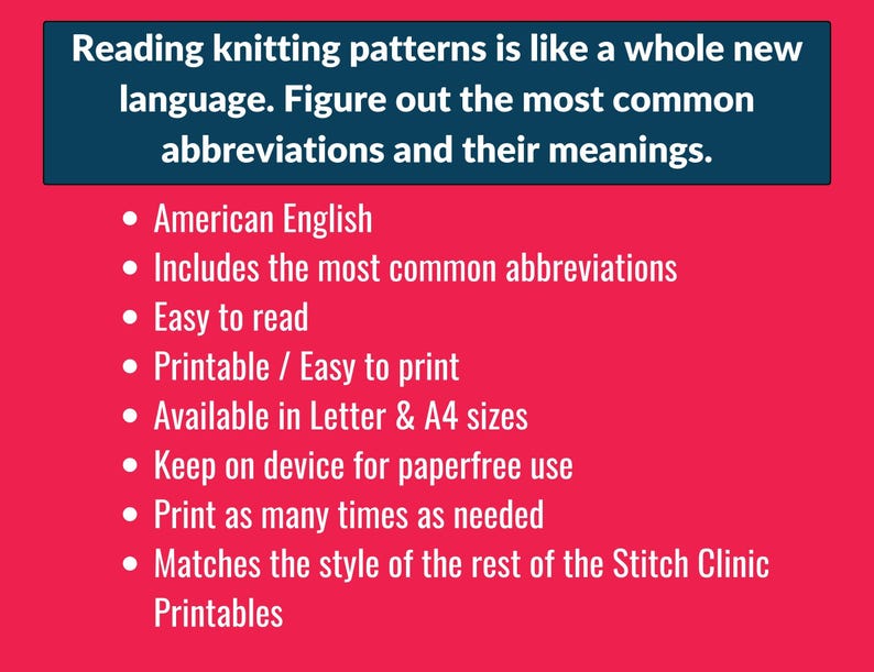Knitting Terms & Abbreviations Guide (printable PDF) - Etsy