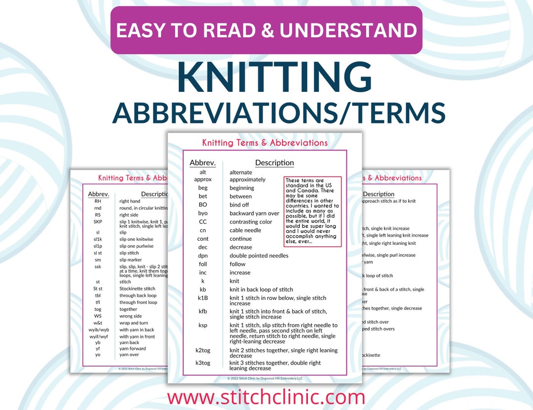 Knitting Terms & Abbreviations Printable Knitting Resource Help Reading a Knitting Pattern Learn ...