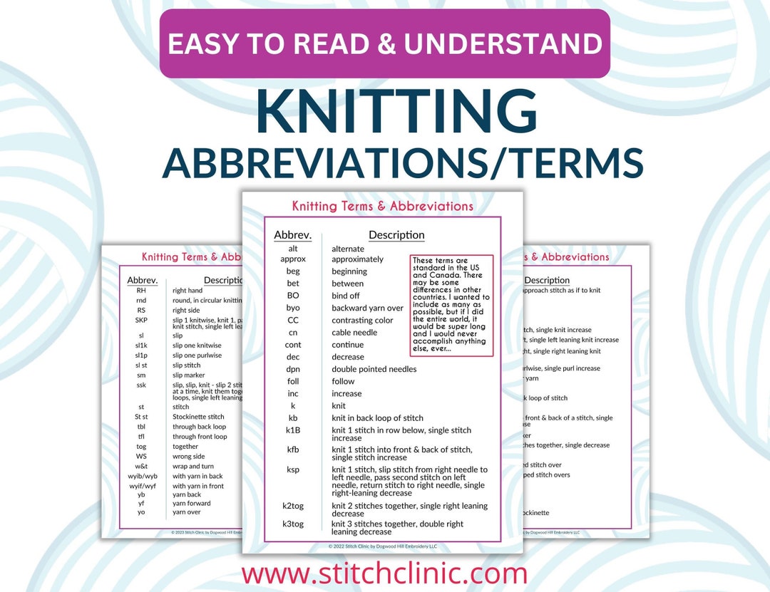 Knitting Terms & Abbreviations Guide (printable PDF) - Etsy