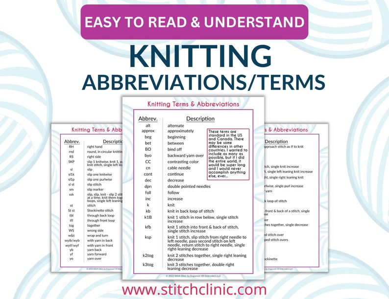 Knitting Terms & Abbreviations Printable | Knitting Resource | Help ...