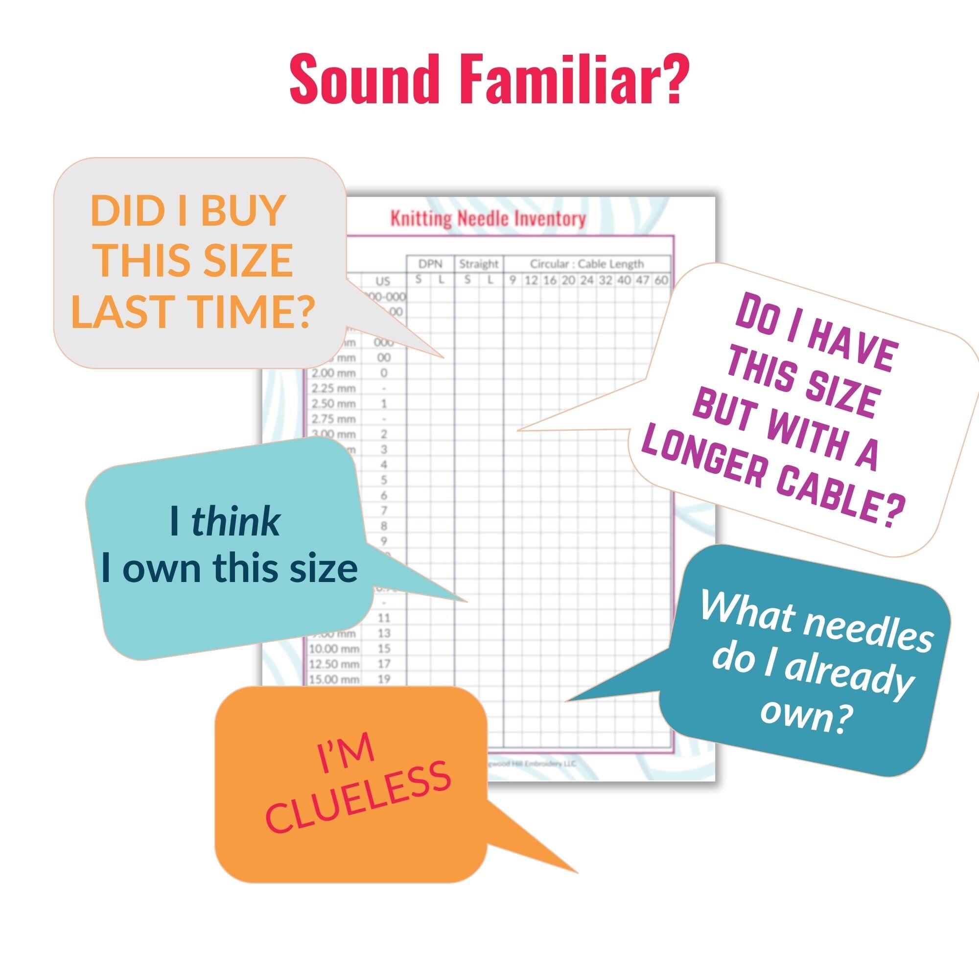Knitting Needle Inventory Chart: Sizes & Types (digital Download) - Etsy