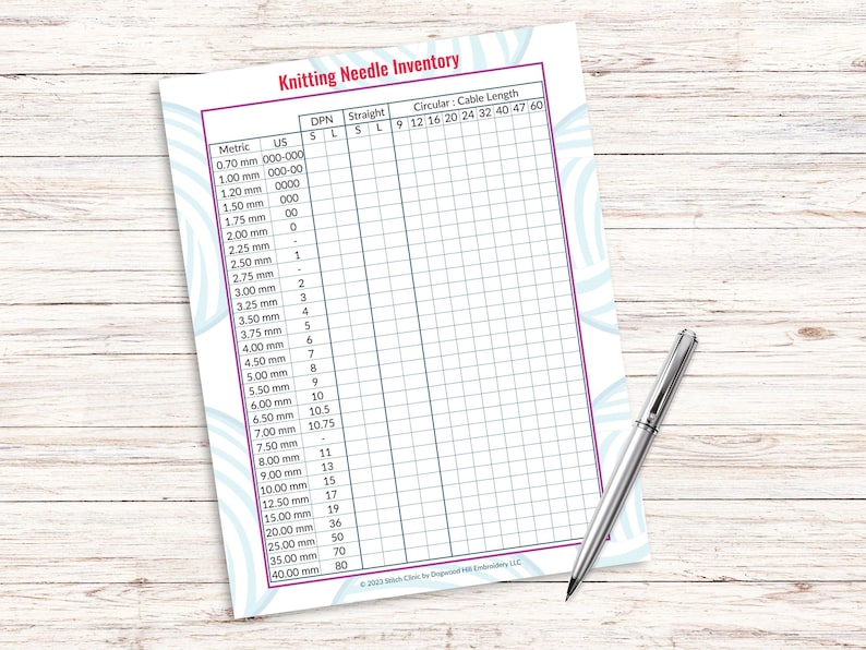 Knitting Needle Inventory Chart: Sizes & Types (digital Download) - Etsy