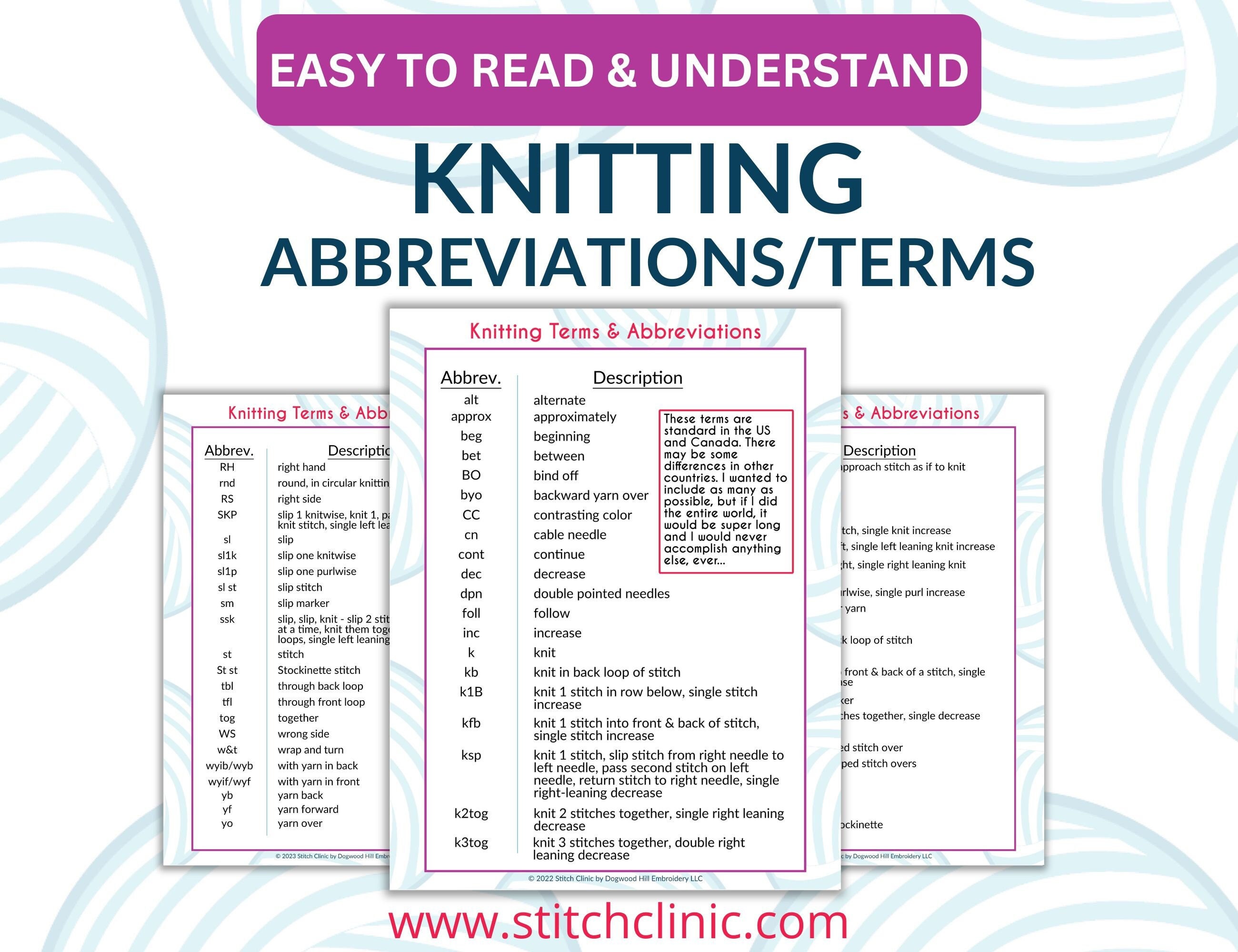 Knitting Abbreviations And Terms