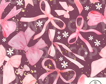 Coquette Floral and Bows Seamless File White Background - Etsy