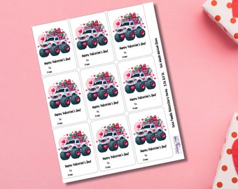 Monster Truck Valentine Card, Printable Valentine's Day Tags (PDF, JPG ...
