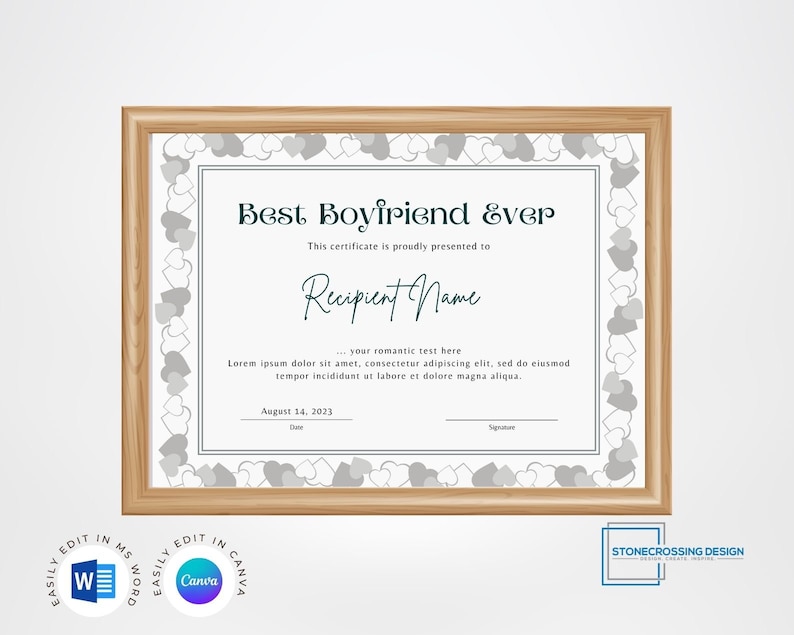 Editable Certificate of Best Boyfriend. Celebrate Your Amazing Partner ...