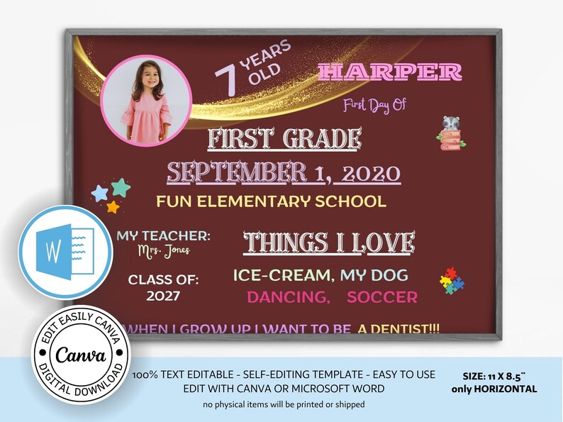 Editable First Day of School Template. School Certificate. - Etsy