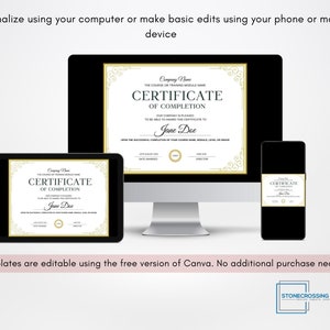 Editable Certificate of Completion Template. Award Template. Printable ...
