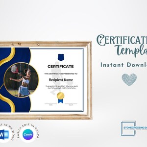 Editable Tennis Sports Certificate Template With Photo. Award. Trophy ...