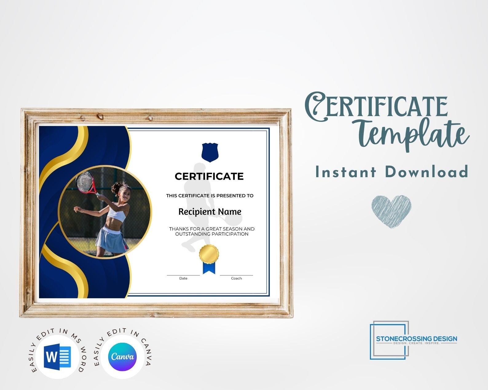 Editable Tennis Sports Certificate Template With Photo. Award. Trophy ...