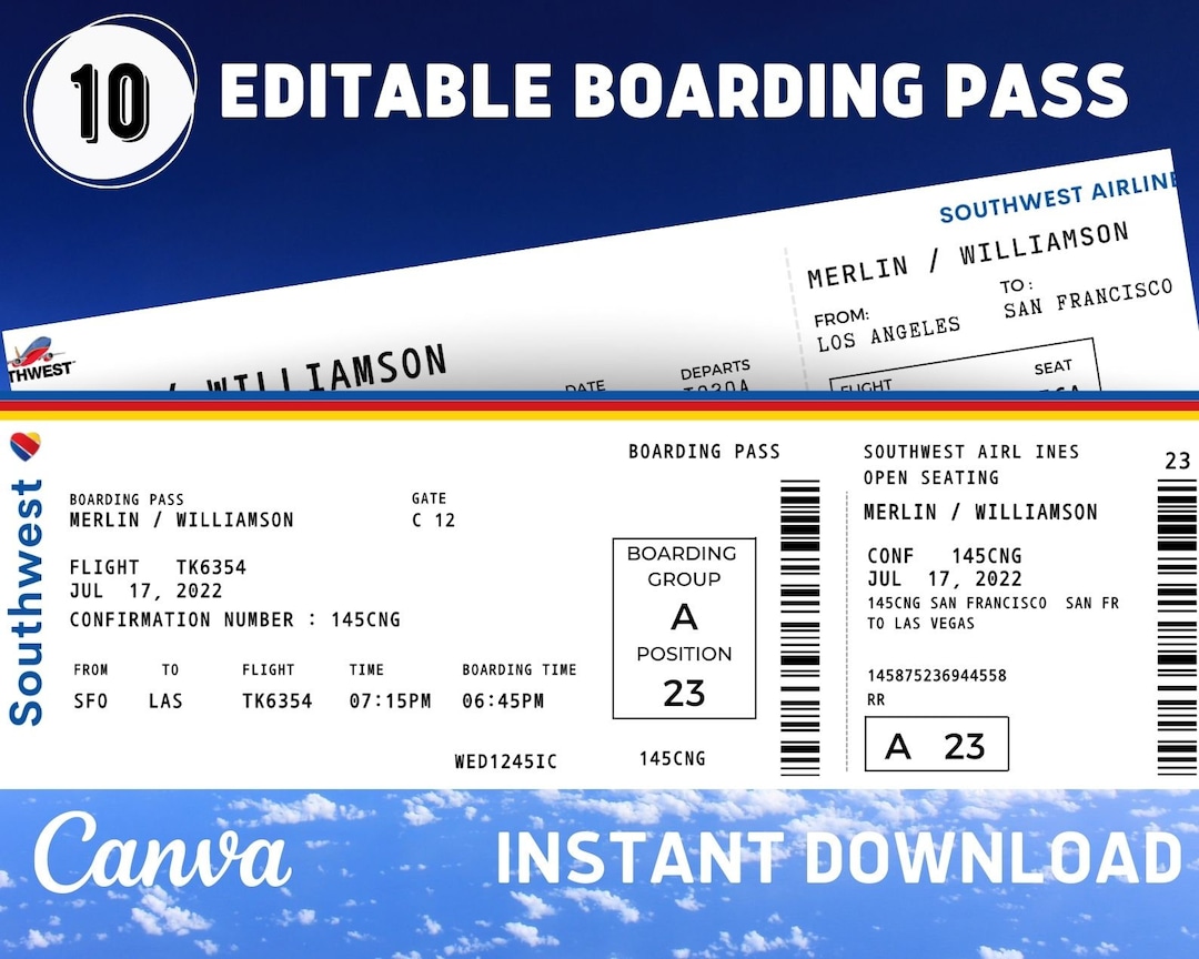 Editable Airline Boarding Pass Ticket Template. Surprise Trip - Etsy