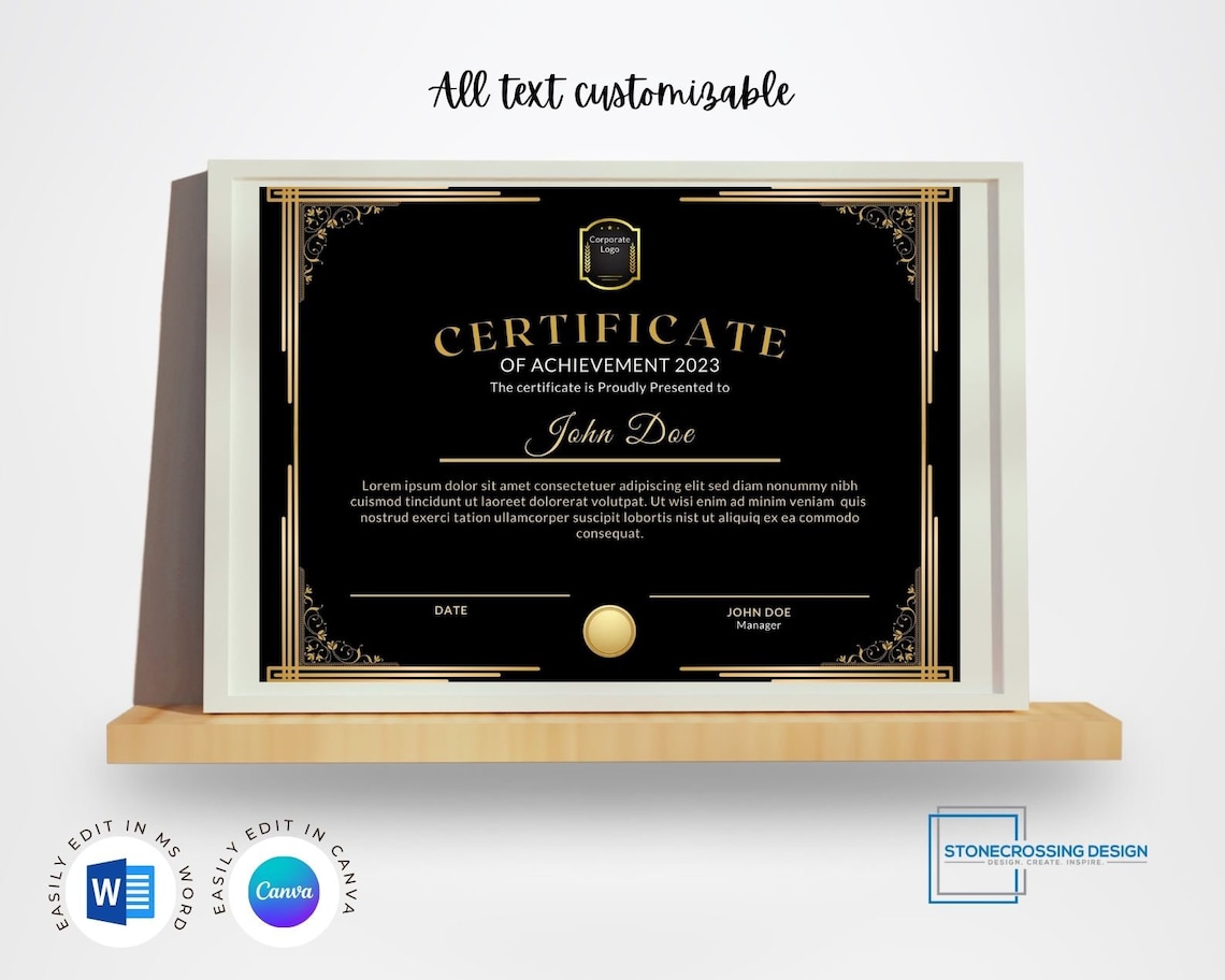 Editable Certificate of Achievement Template. Award Template. - Etsy