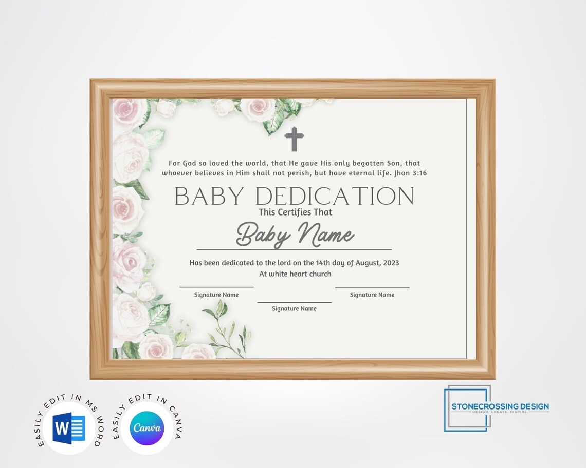 Editable Baby Dedication Template. Baptism. Printable Certificate ...