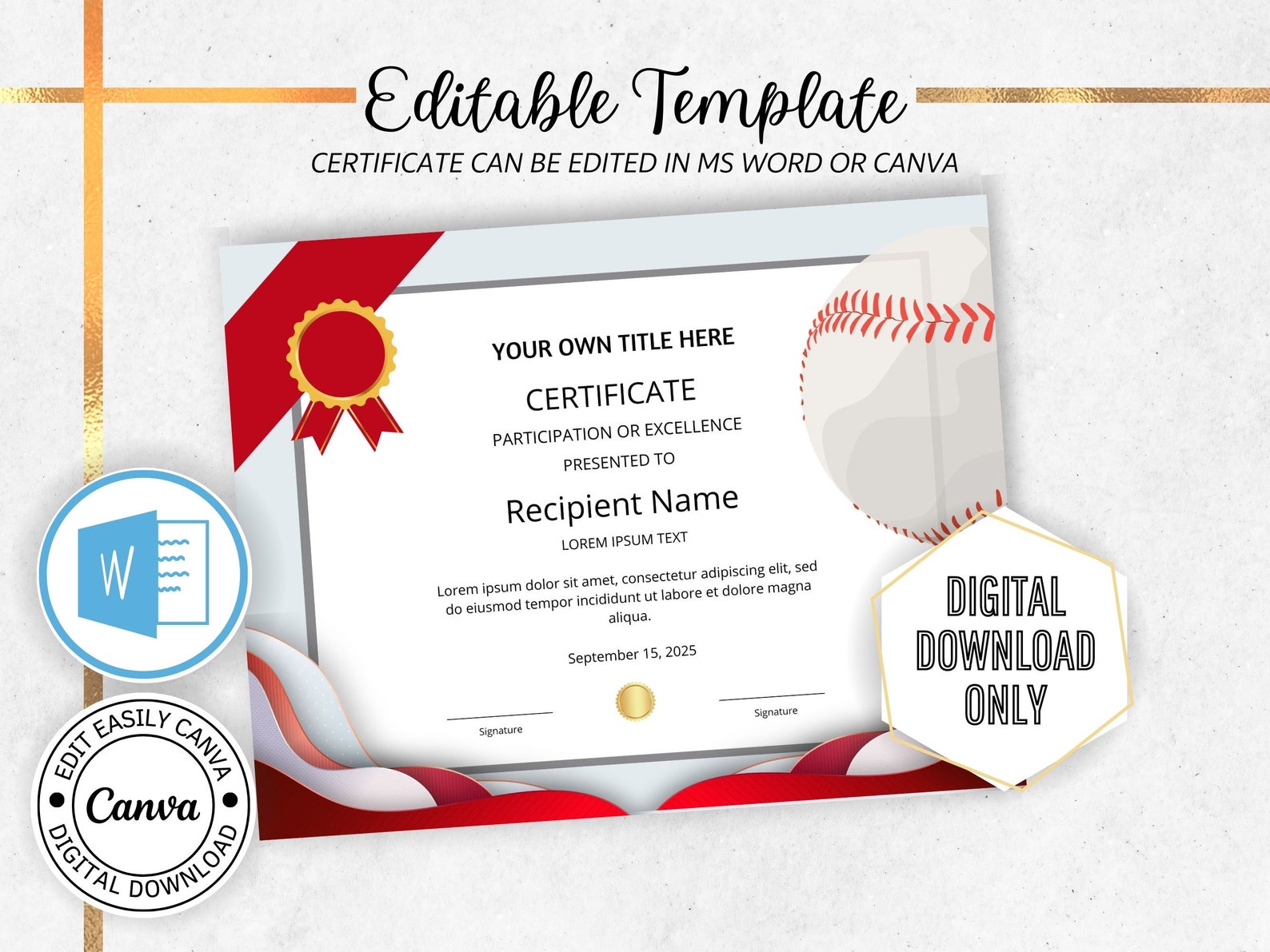 Editable Baseball Sports Certificate Template With Photo. - Etsy