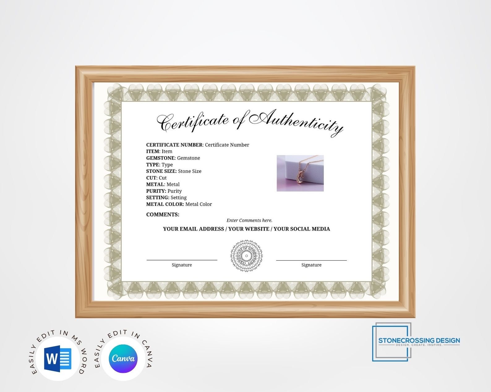 Editable Certificate of Authenticity Template. Authenticity Certificate ...