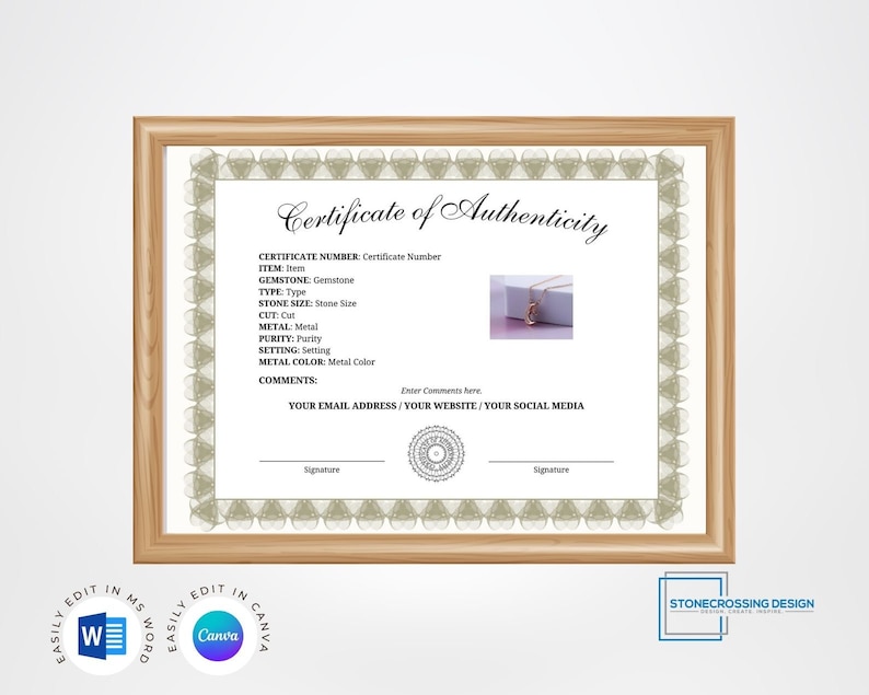 Editable Certificate of Authenticity Template. Authenticity Certificate ...