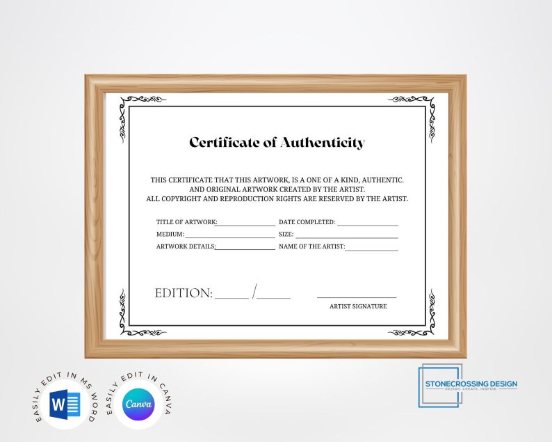 Editable Certificate of Authenticity Template. Authenticity Certificate ...