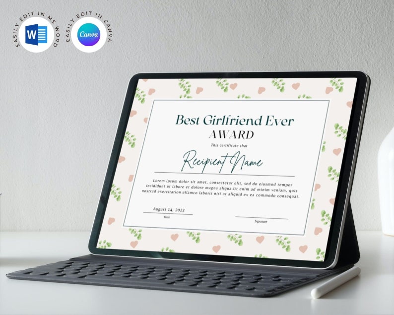 Editable Certificate of Best Girlfriend. Celebrate Your Amazing Partner ...