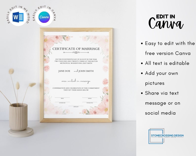 Editable Certificate of Marriage Template. Marriage License. Printable ...