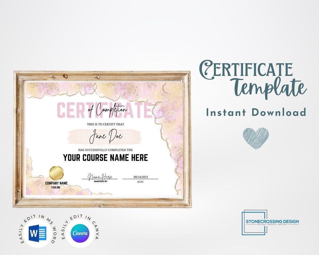 Editable Certificate of Completion Template. Award Template. Printable ...