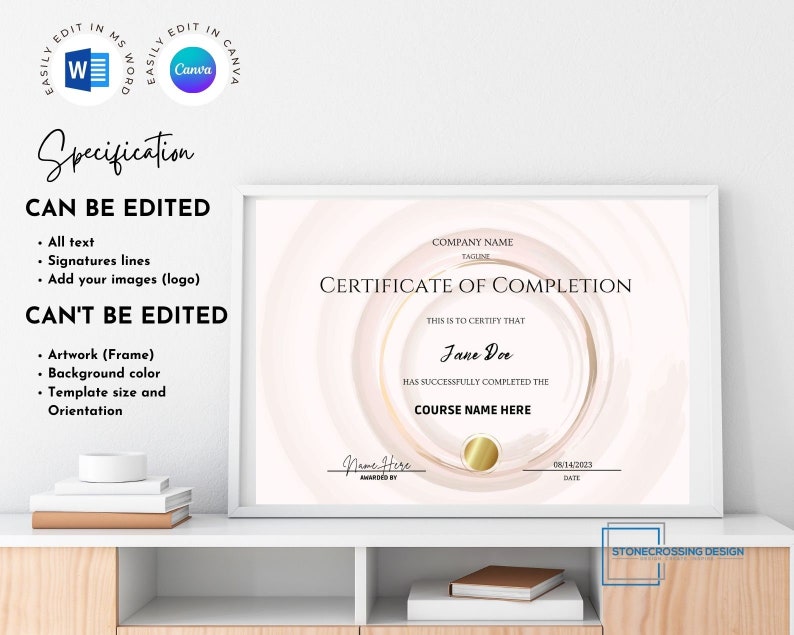 Editable Certificate of Completion Template. Award Template. - Etsy