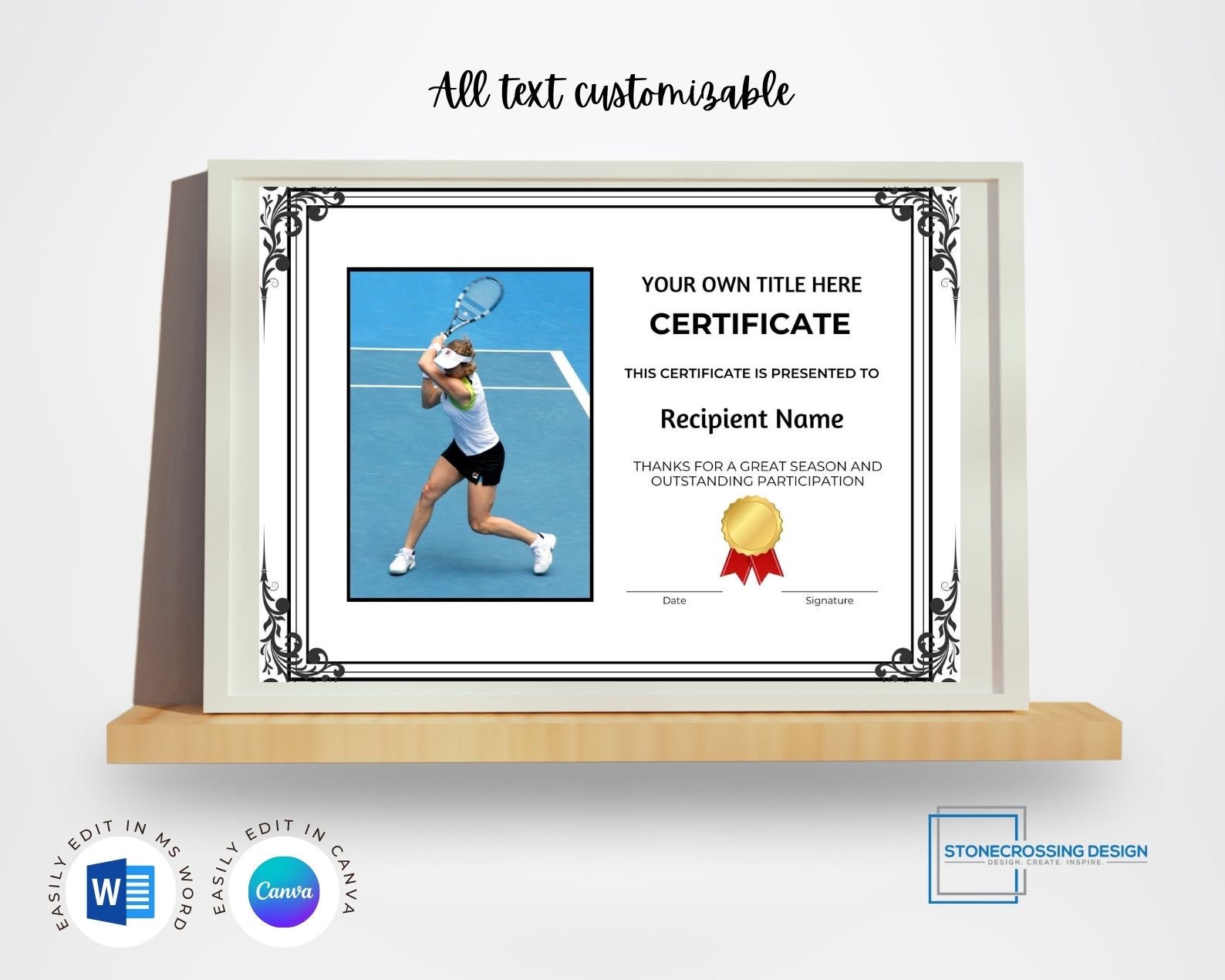 Editable Tennis Sports Certificate Template With Photo. Award. Trophy ...